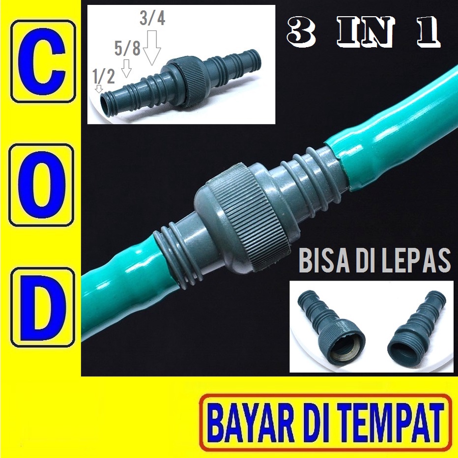 KOM 18K Sambungan Selang Air 3in1 Universal Penyambung Selang 3 In 1 ...
