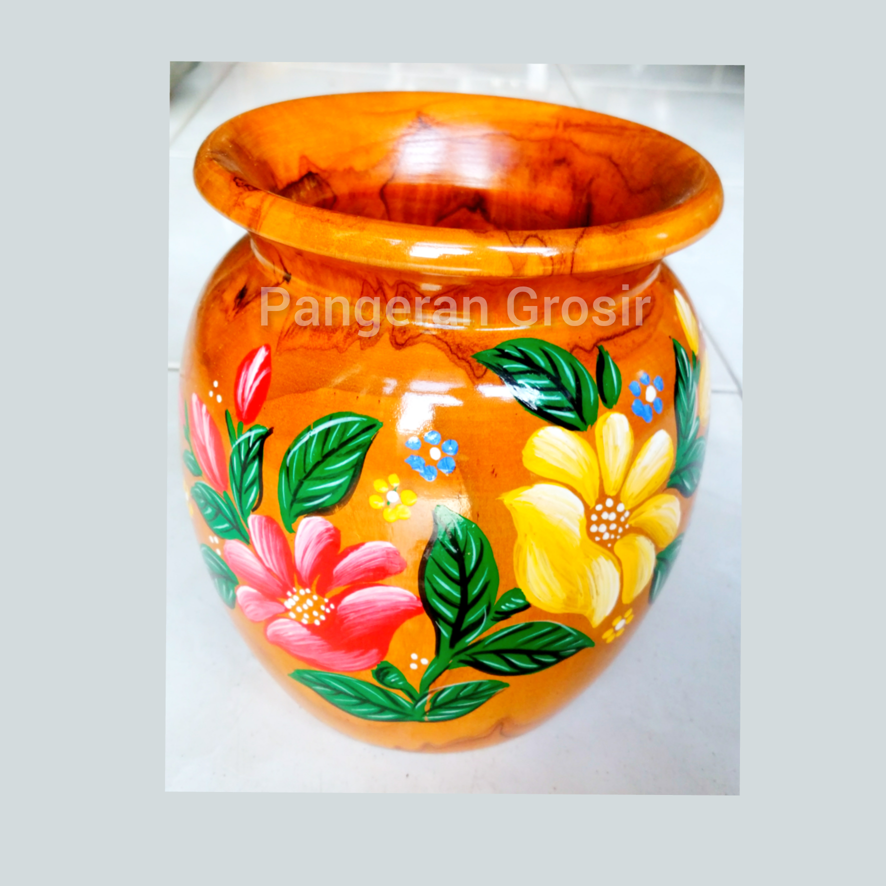 Kendil periuk lukis warna bunga kerajinan kayu jati | Lazada Indonesia