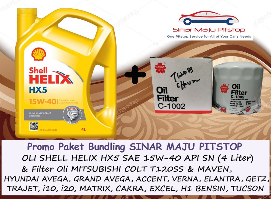 Paket Bundling Oli SHELL HELIX HX5 SN 15W-40 Original 4 Liter & Filter ...