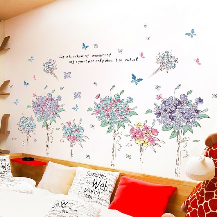 Sticker Dinding Bunga Beautiful Bouquet - WallStiker Bunga Ungu ...