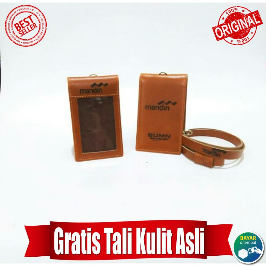 Name Tag Gantung ID Card Holder 100% Kulit As-li Logo Bank Mandiri - ID ...