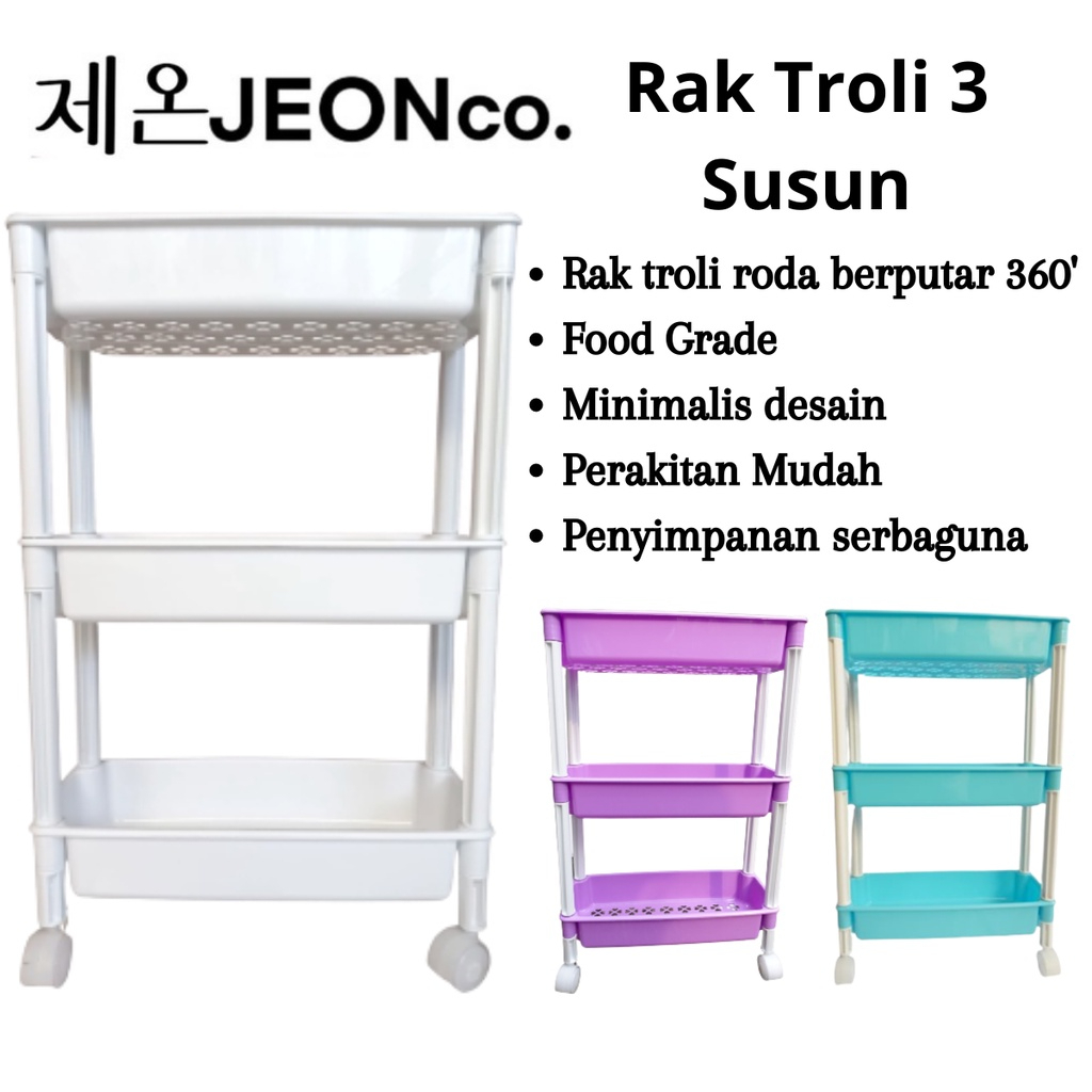 Rak Troli 3 Susun Roda Multifungsi Penyimpanan Portable Trolley Tingkat ...