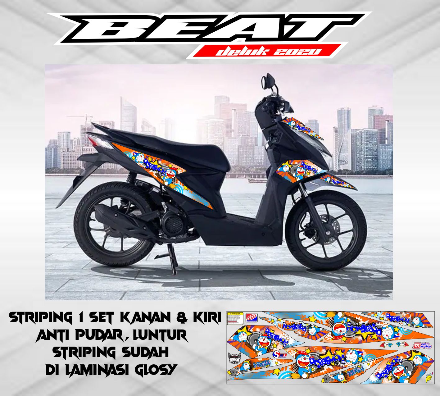 STRIPING VARIASI MOTOR BEAT DELUXE TAHUN 2020 SAMPAI 2023 DORAEMON ...