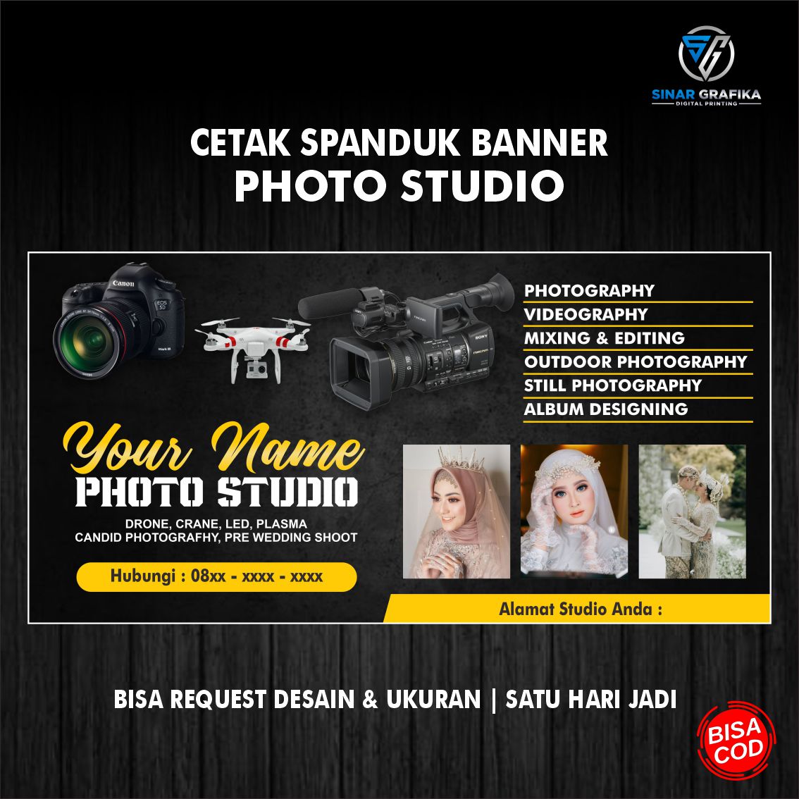 CETAK SPANDUK BANNER PHOTO STUDIO, BISA REQUEST DESAIN | FREE | Lazada Indonesia