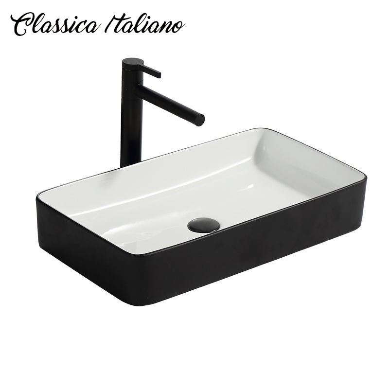 Classica Italiano Wastafel cuci tangan keramik kotak mewah hitam putih ...