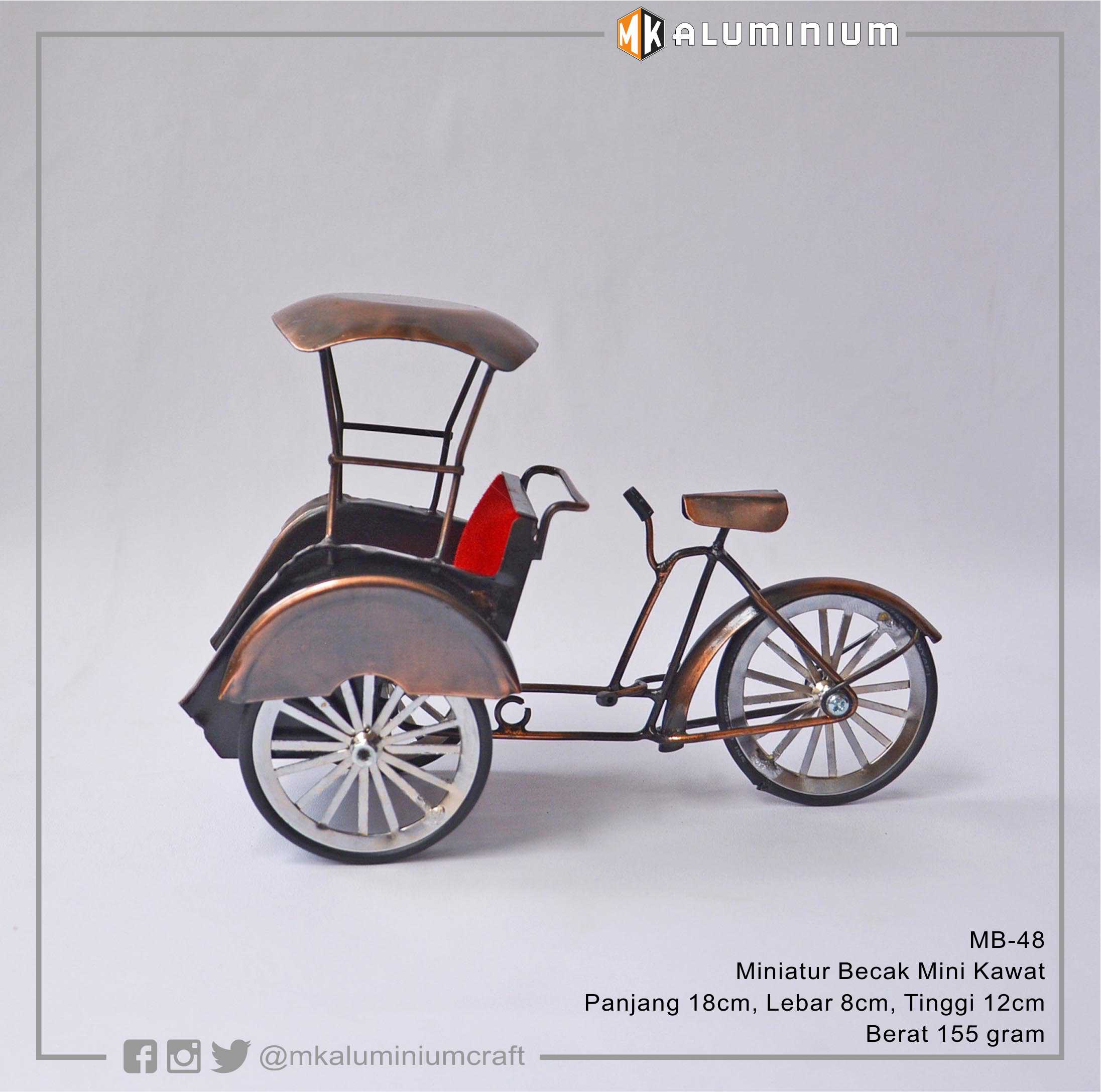 Miniatur Becak Jawa Mungil dari Kawat - MK Aluminium - MB 48 Diecast ...