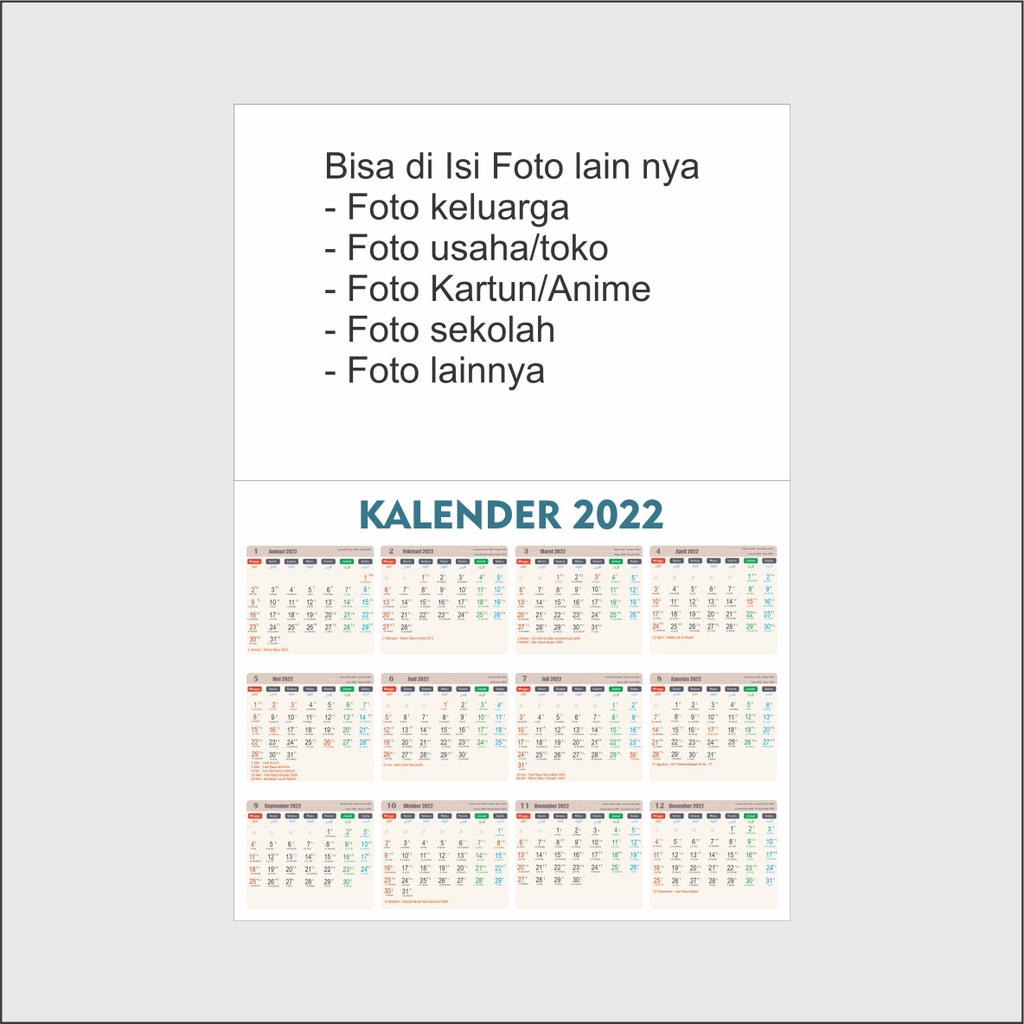 CETAK KALENDER DINDING 2022 CUSTOM FOTO KELUARGA OLSHOP PRIINT KALDING ...