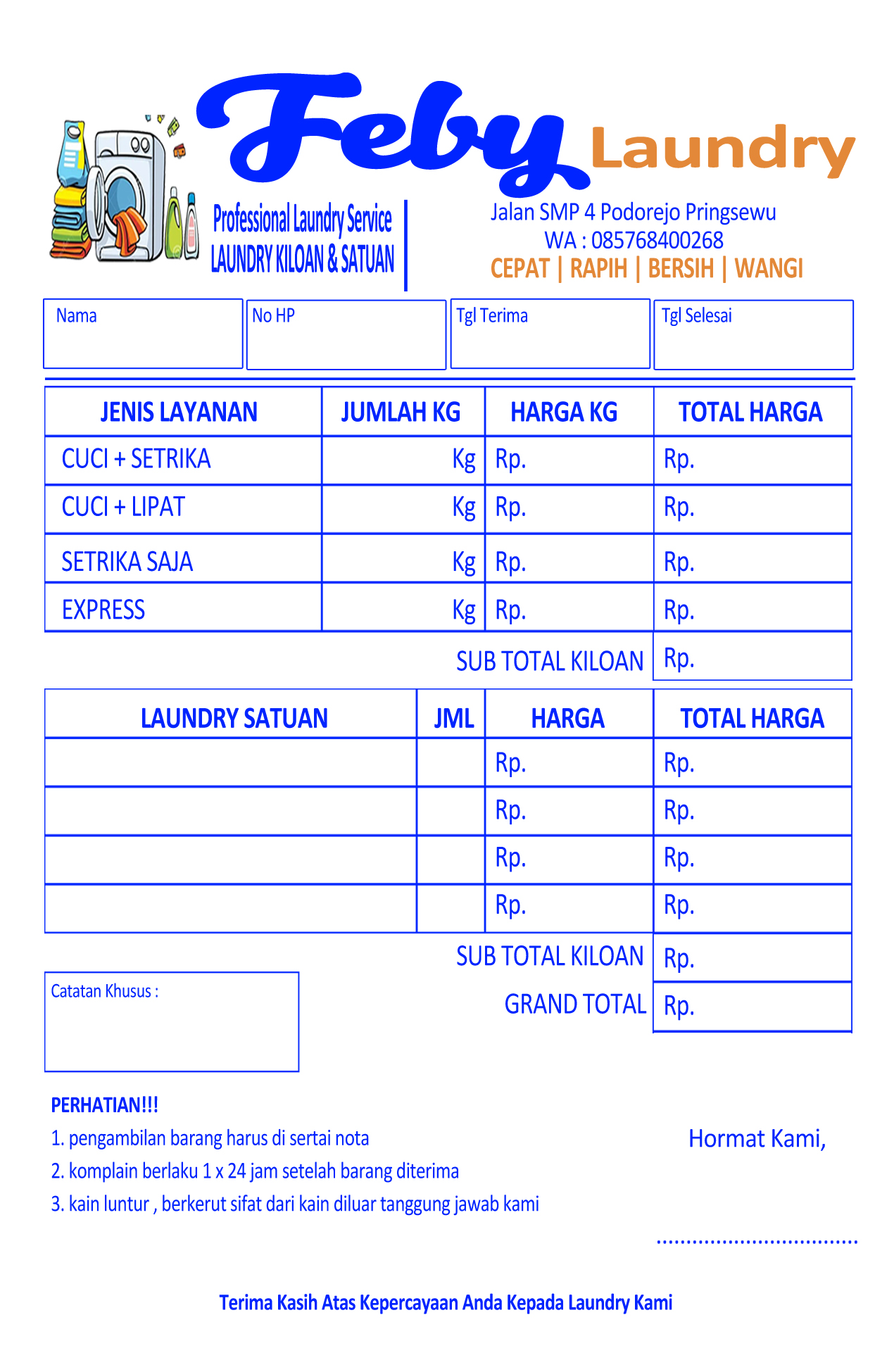 Cetak Nota Custom 1/4 Folio | Nota Laundry | Nota Custom | Nota Unik | Nota Custom | Nota 2 PLY ...