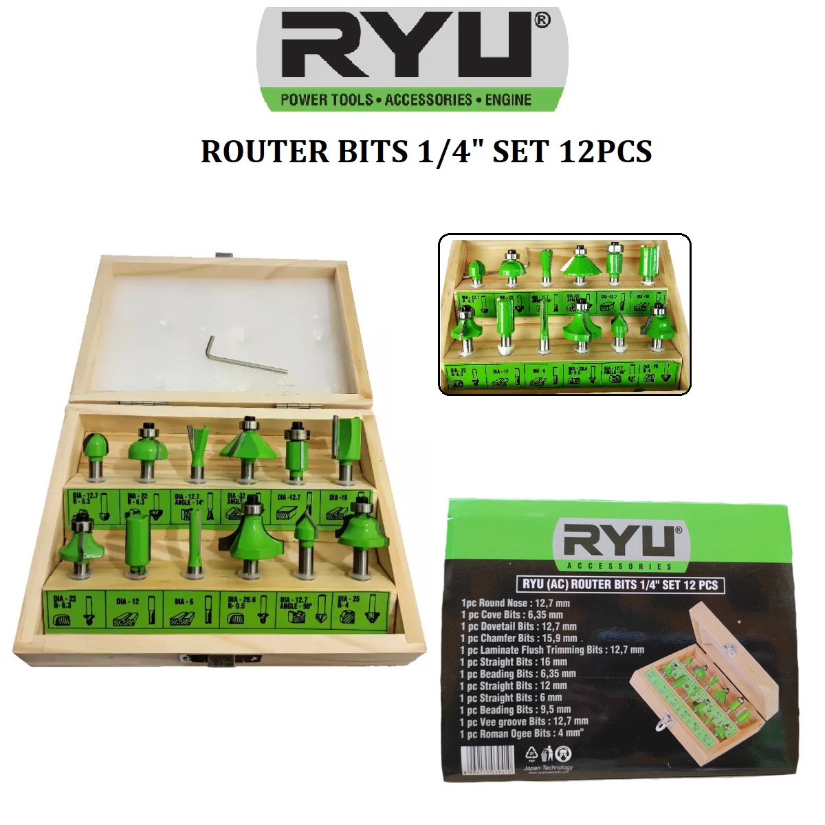 RYU Mata Pisau Profil Kayu - Mata Router Set 12 pcs - Mata Pisau Mesin ...