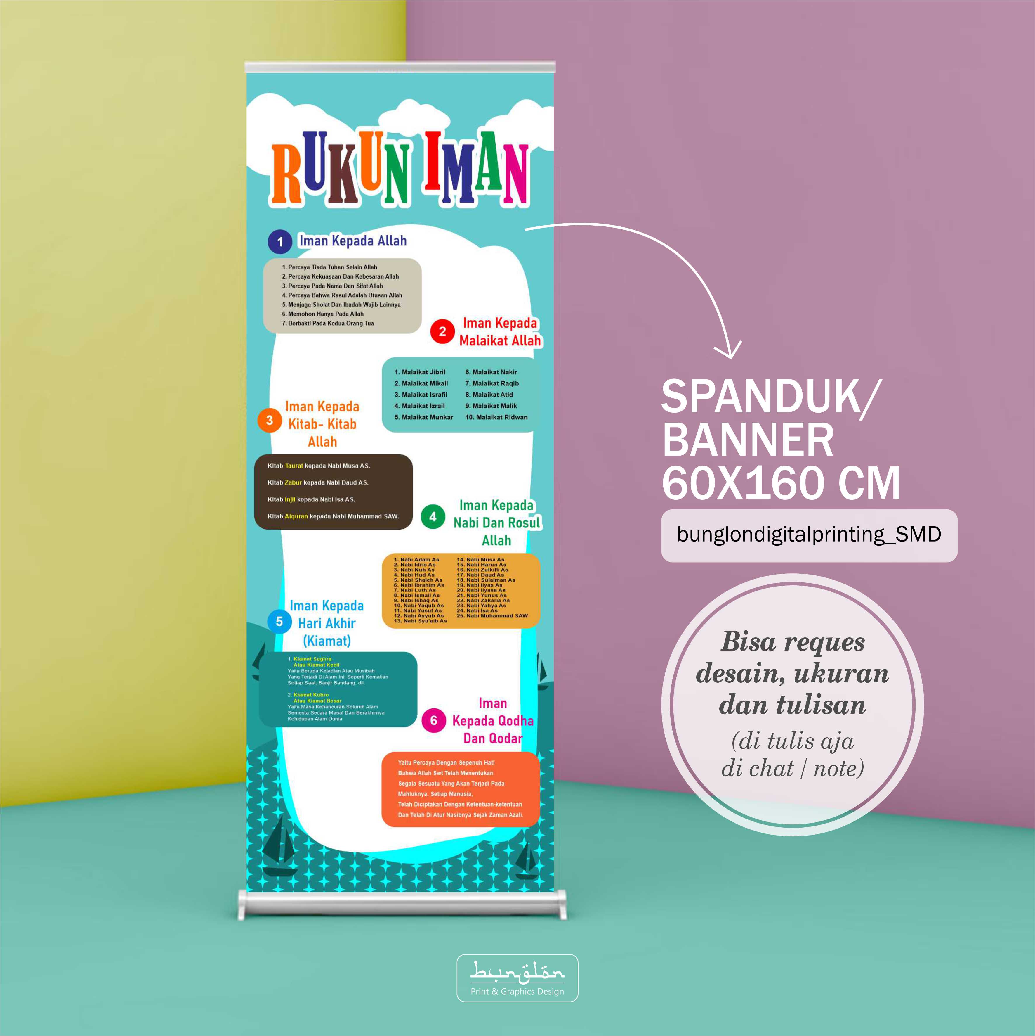 Spanduk, Banner Rukun Iman, Rukun Islam, Tata Cara Wudhu, Edukasi Anak ...