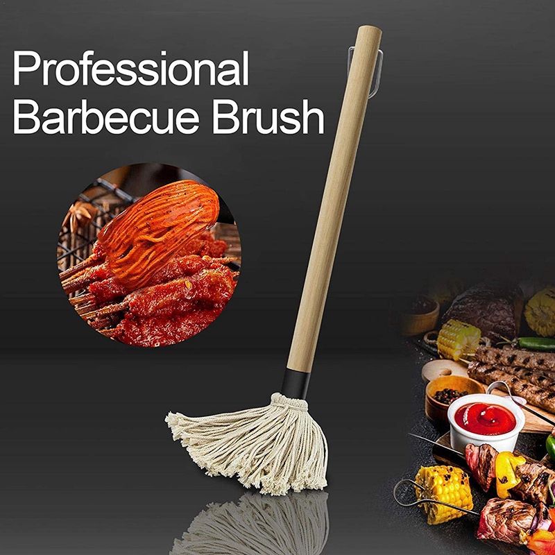 1 Pack Grill Basting Mop Wooden Long Handle with 2 Extra Replacement ...