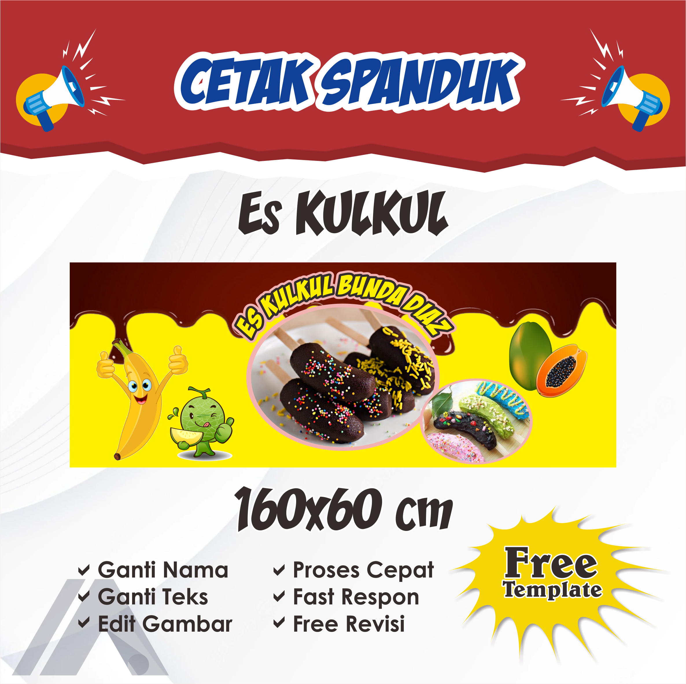 cetak banner spanduk es kul kul landscape 160x60 bisa edit | Lazada ...