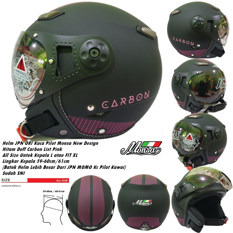 Skuterhelm91 Helm Bogo Dewasa Retro Kaca Pilot Riben JPN Monsa Carbon ...