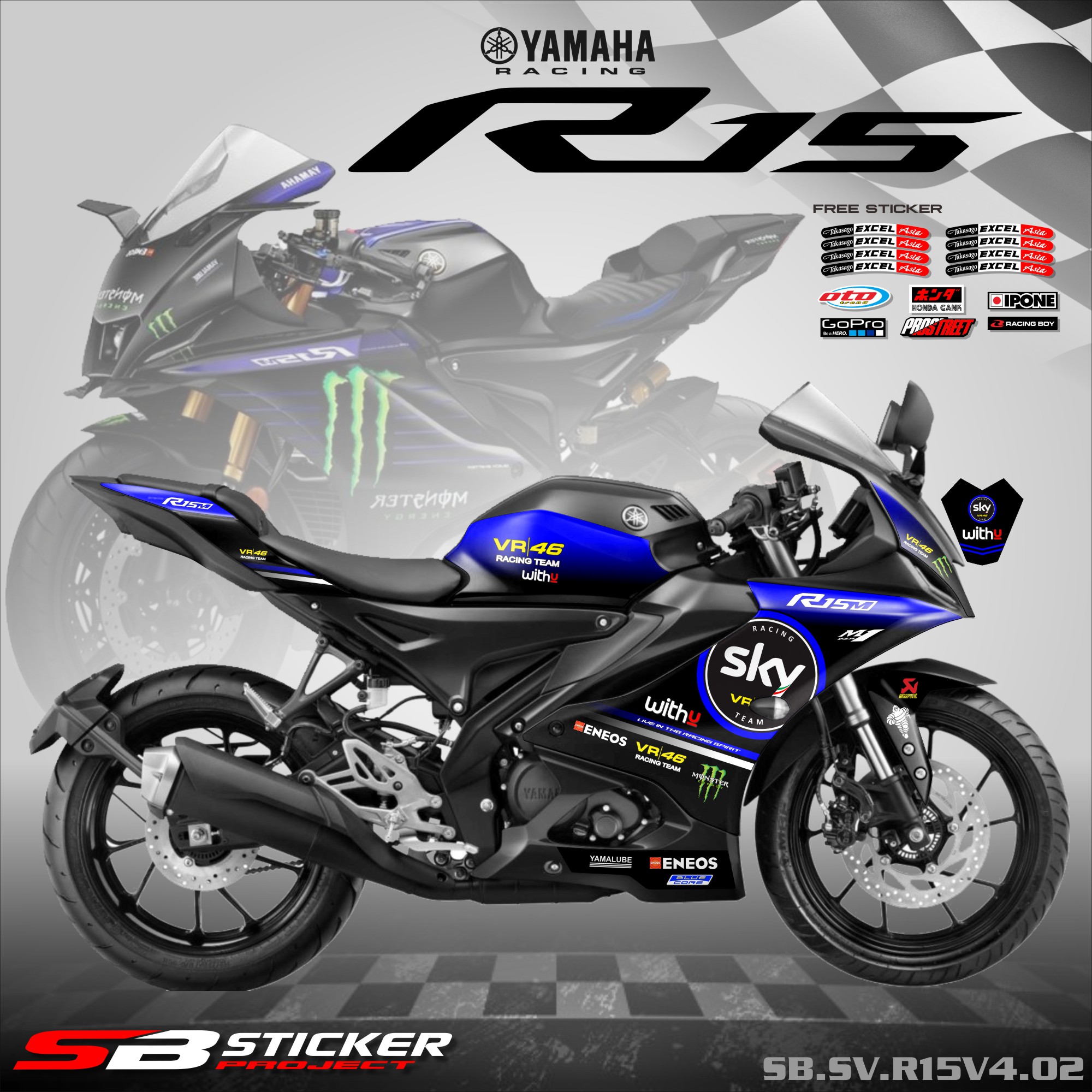 STRIPING R15 V4 - STRIPING HOLOGRAM YAMAHA R15 V4 2022 SKY | Lazada ...