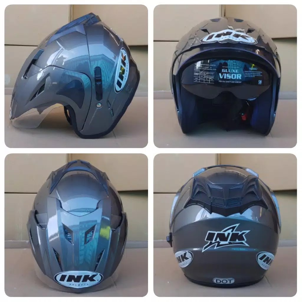 HELM BASIC INK DOUBLE VISOR TYPE T1 WARNA ABU GLOSSY GOOD QUALITY ...