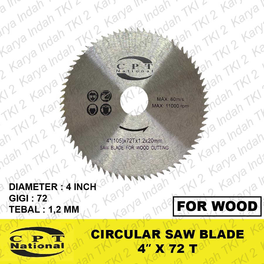Circular Saw Blade Wood 4"x72T CPT NATIONAL Mata Gergaji Gerinda Kayu ...