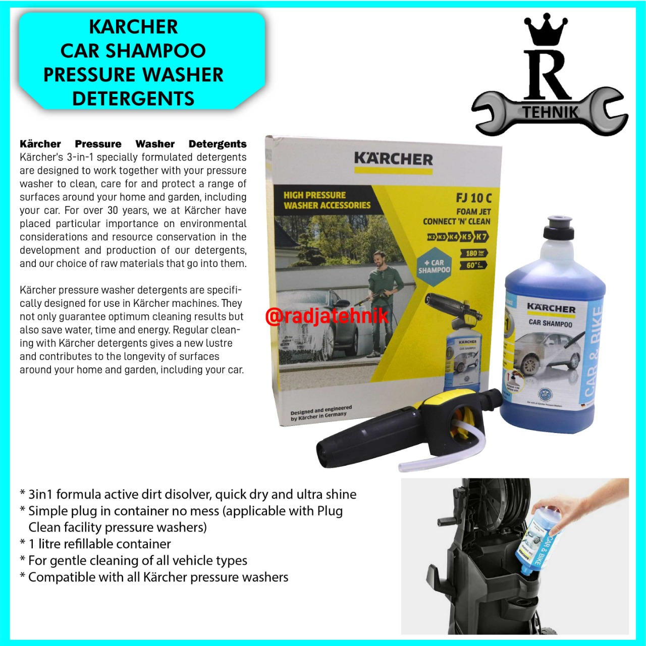 KARCHER FJ 10 C CONNECT 'N' CLEAN FOAM JET + SHAMPOO 3 IN 1 CAR SHAMPOO ...