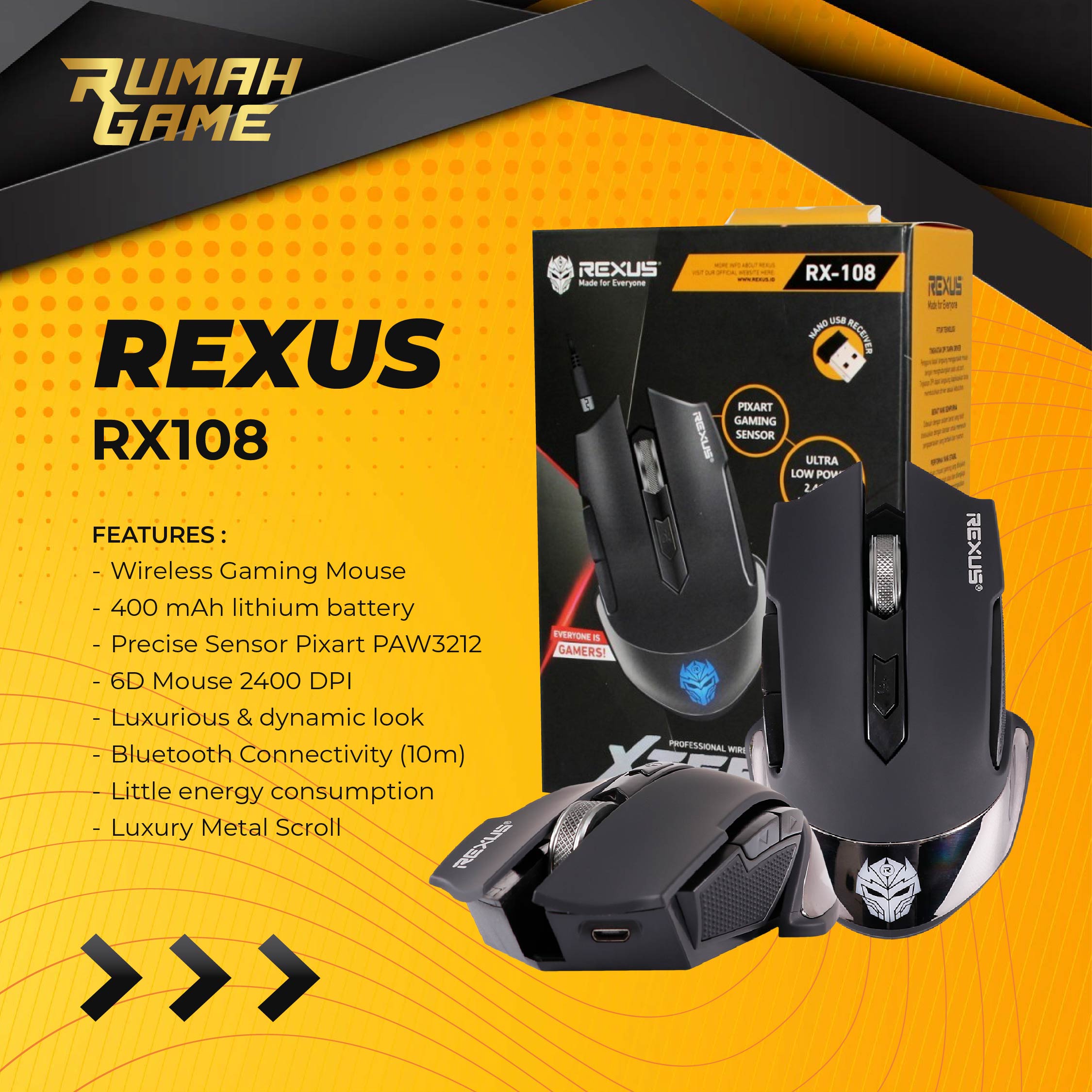 REXUS RX-108 Mouse Gaming Wireless Rechargeable 108 Original | Lazada ...