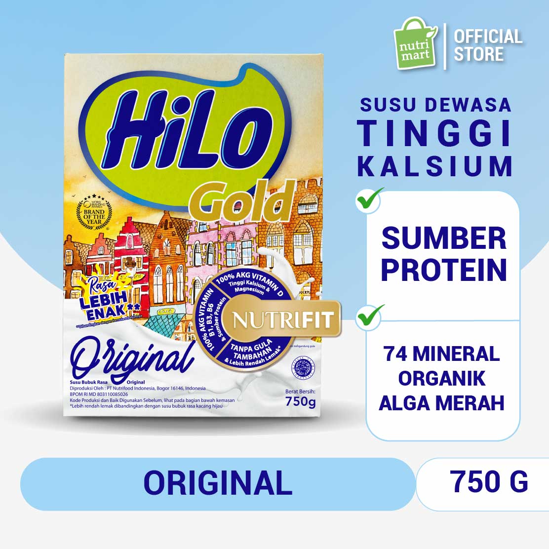 HiLo Gold Original (Plain) 750gr - Susu Dewasa Tinggi Kalsium Sumber ...