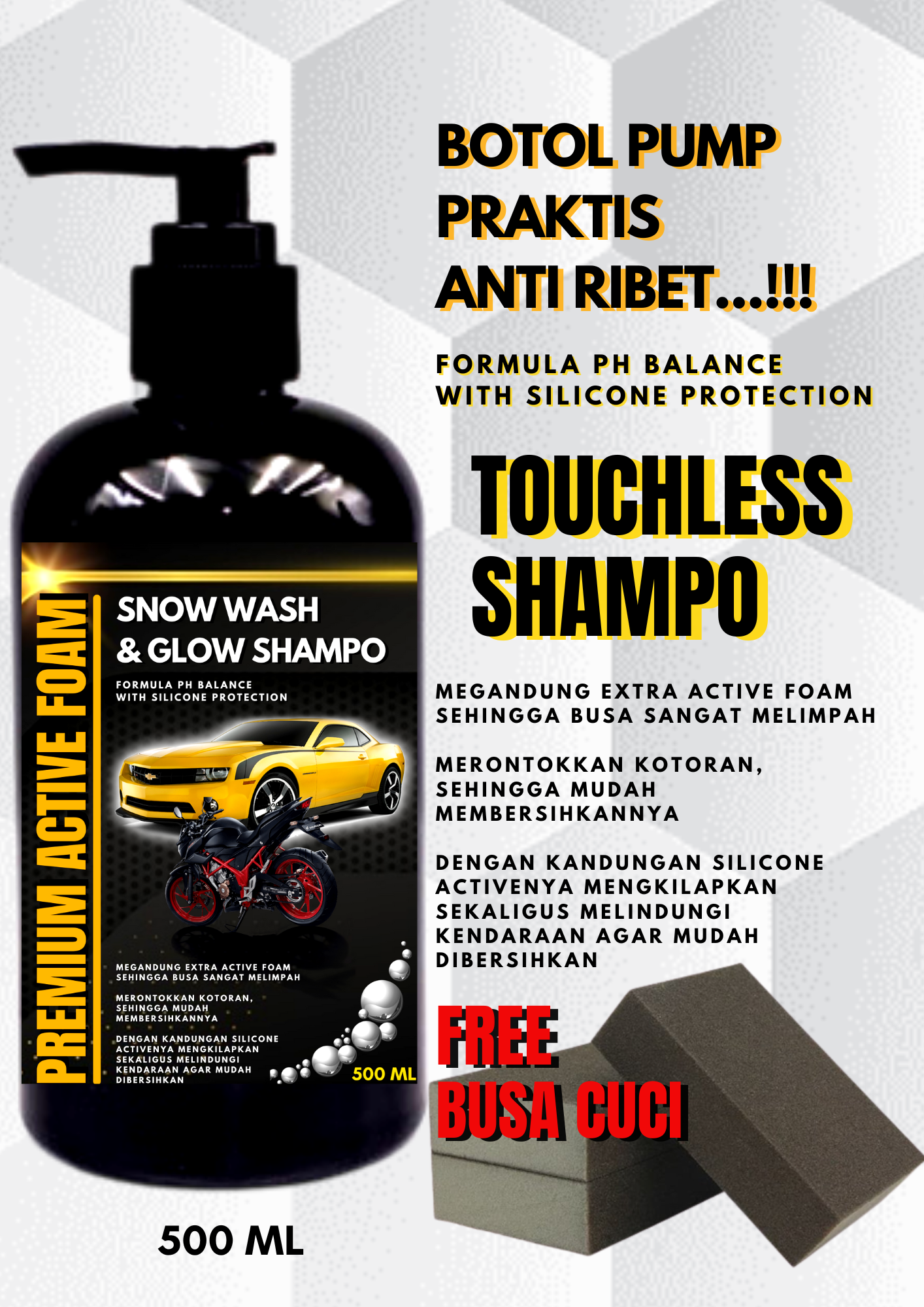 touchless shampo mobil motor wash & wax glow 500 ml | Lazada Indonesia