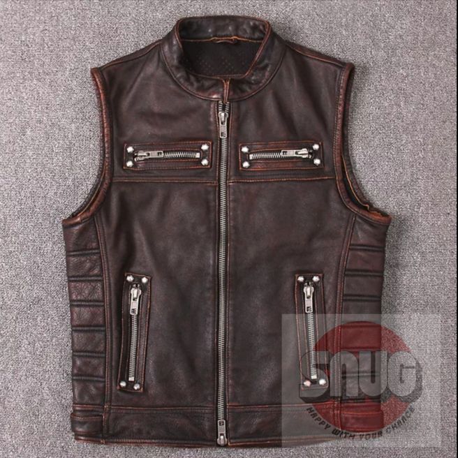 Rompi kulit asli domba super warna coklat/Rompi bikers kulit/Rompi ...