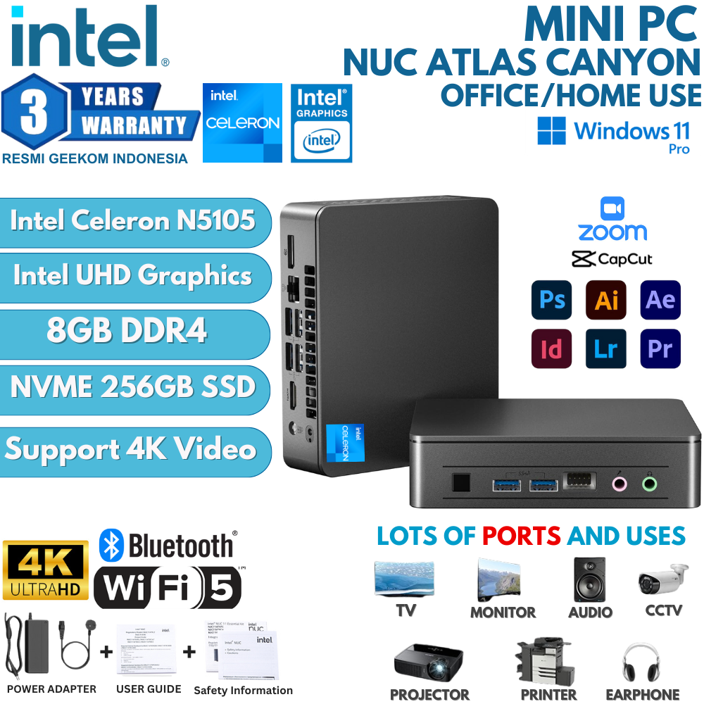 Mini PC Geekom Intel NUC11ATCK4 Mini Pc Atlas Canyon Intel Celeron N5105 8GB 256 SSD WIN 11 ...