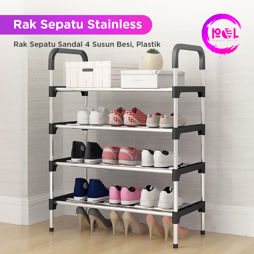 [POL] COD Rak Sendal Stainless 4 Susun | Rak Sepatu Stainless | Shoe ...