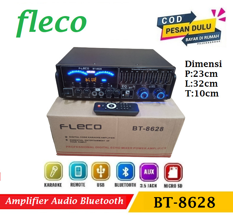Amplifier Bluetooth Fleco BT-8628 USB SD Digital Audio Power Jumbo ...