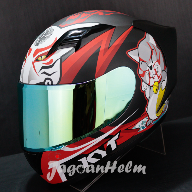 KYT HELM R10 KABUKI CAT | BLACK DOFF RED | FLAT VISOR | Lazada Indonesia