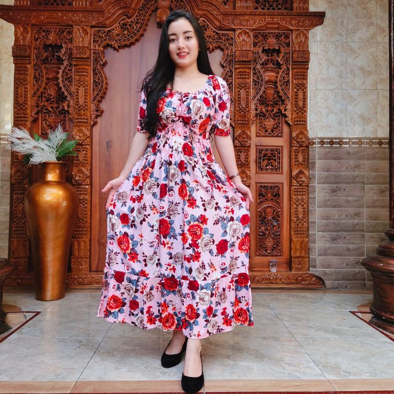 Dress Cassandra Rose Mawar Rayon Super Premium Motif Terbaru Busui ...