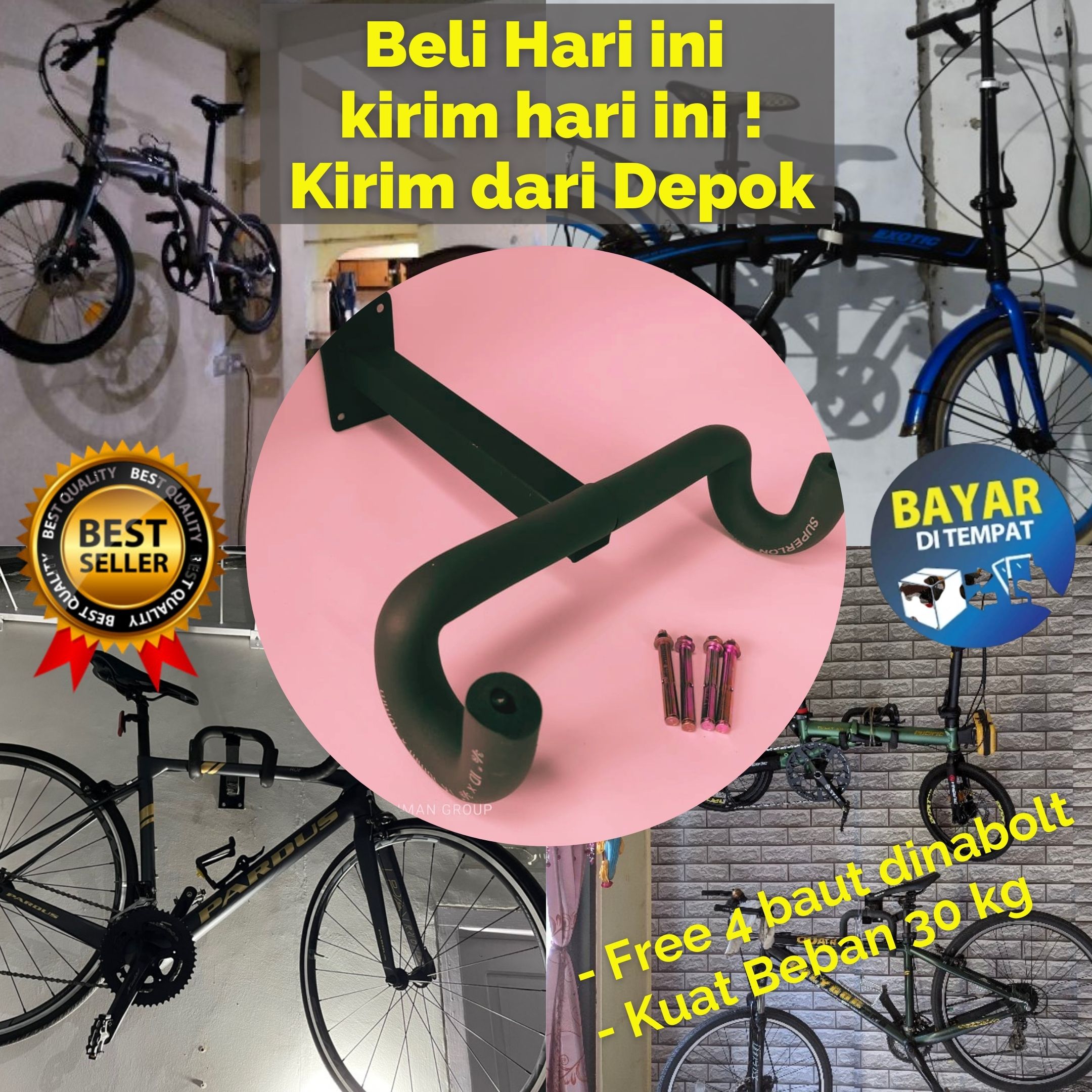 Gantungan sepeda tempel dinding / gantungan sepeda lipat dinding ...