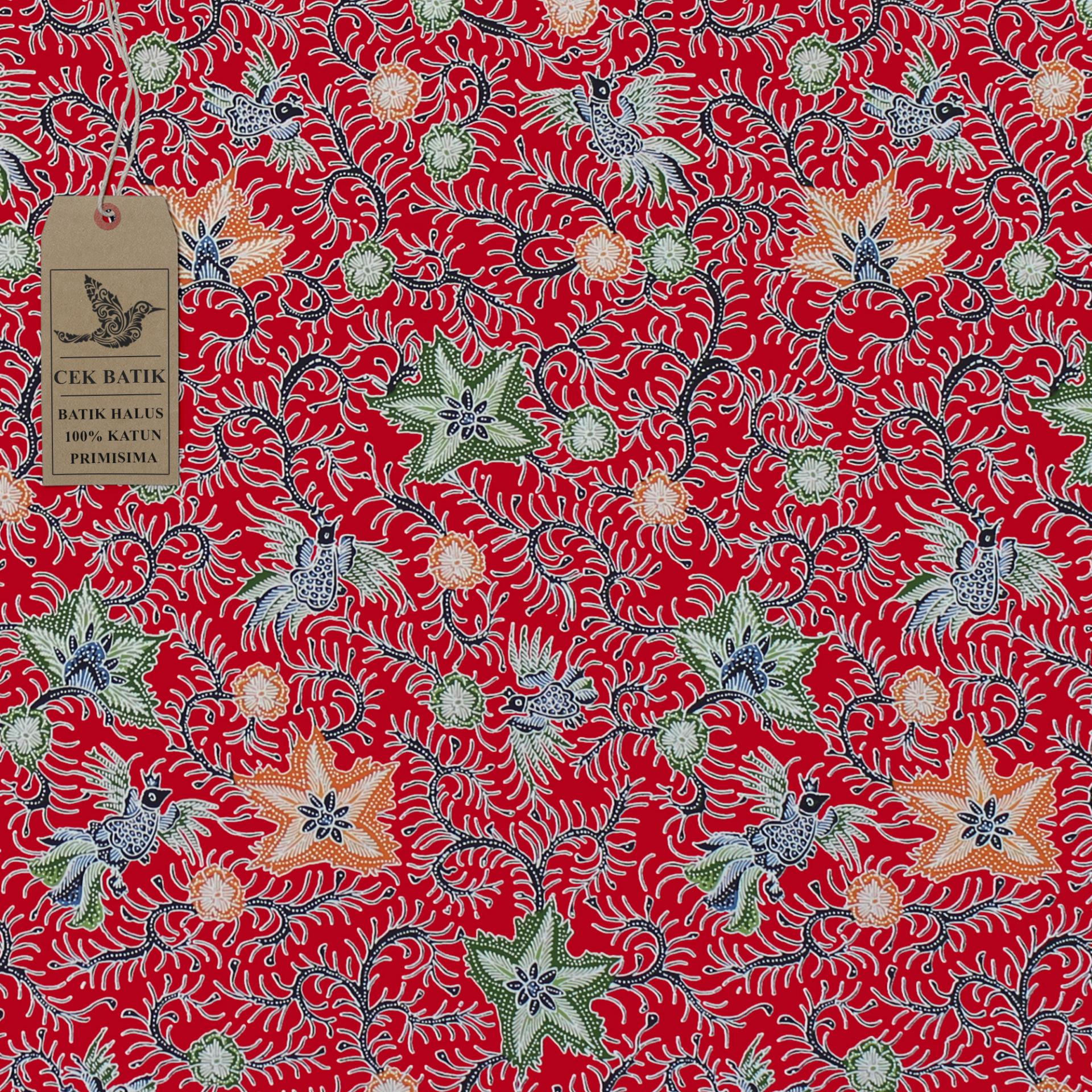 kain batik - Motif Bunga Bintang dan Burung Unik (Merah) (Ukuran 2 ...