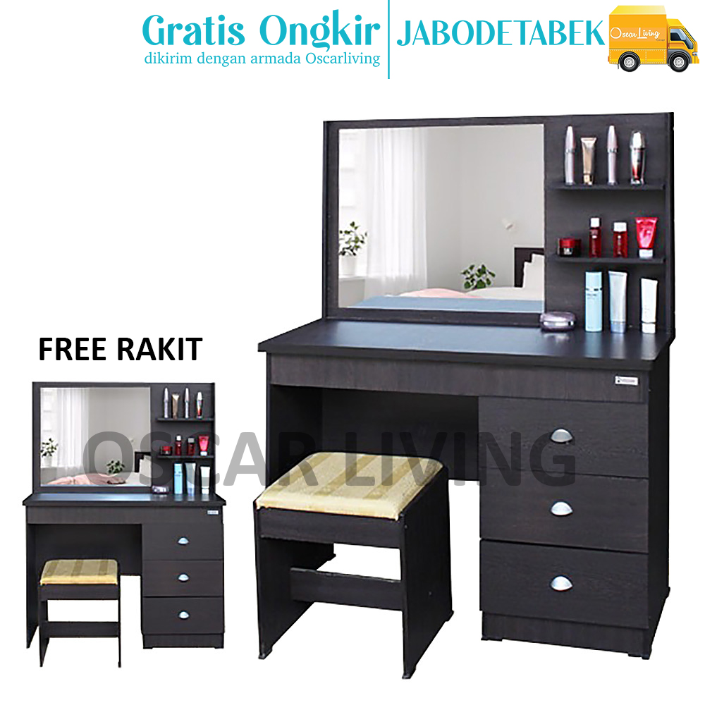 Lunar MR 526 Meja Rias Kaca Besar Meja Make Up + 3 Laci + Kursi ...