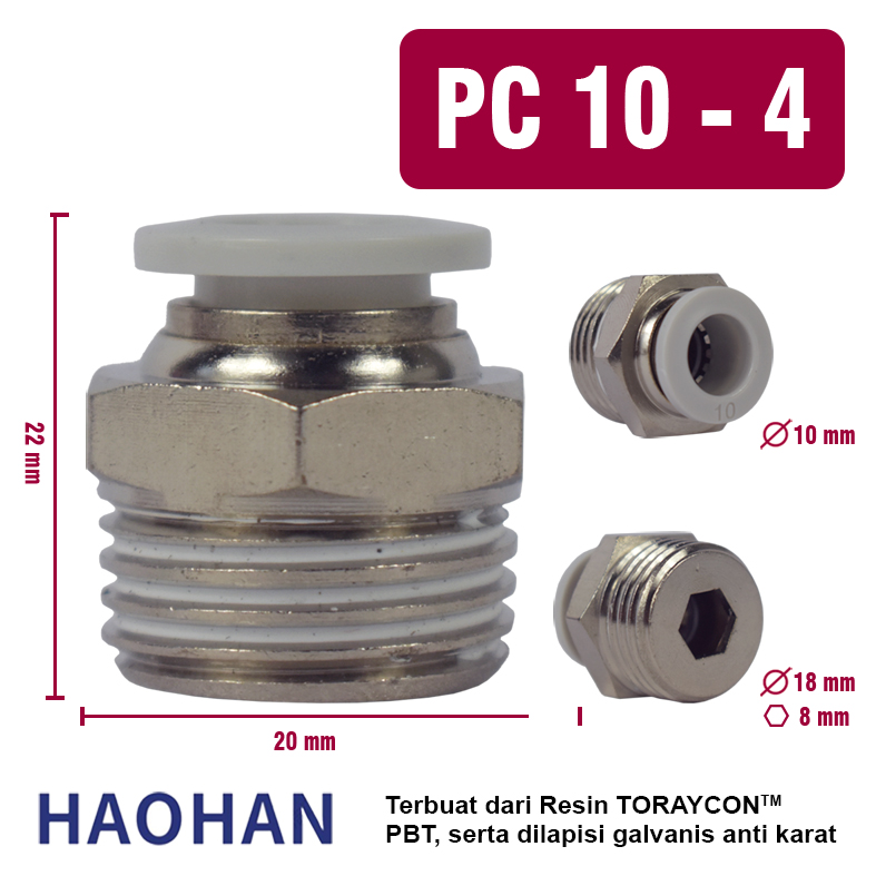 PC 6-01 Nepel Angin Fitting Pneumatic Lurus Male Selang 6mm Drat 1/8 ...