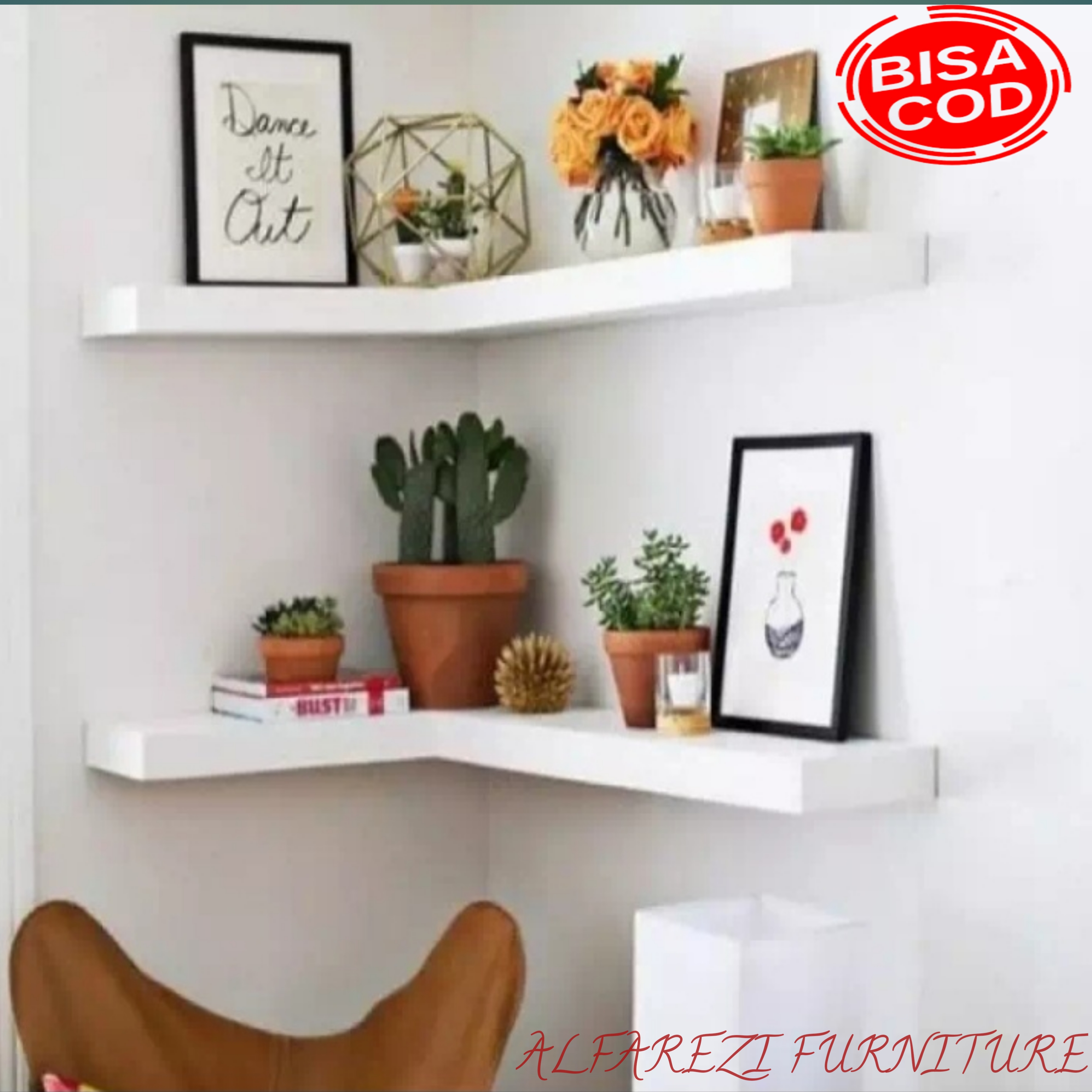 Rak hiasan dinding tempel tembok 2 susun minimalis Leter L sudut ...