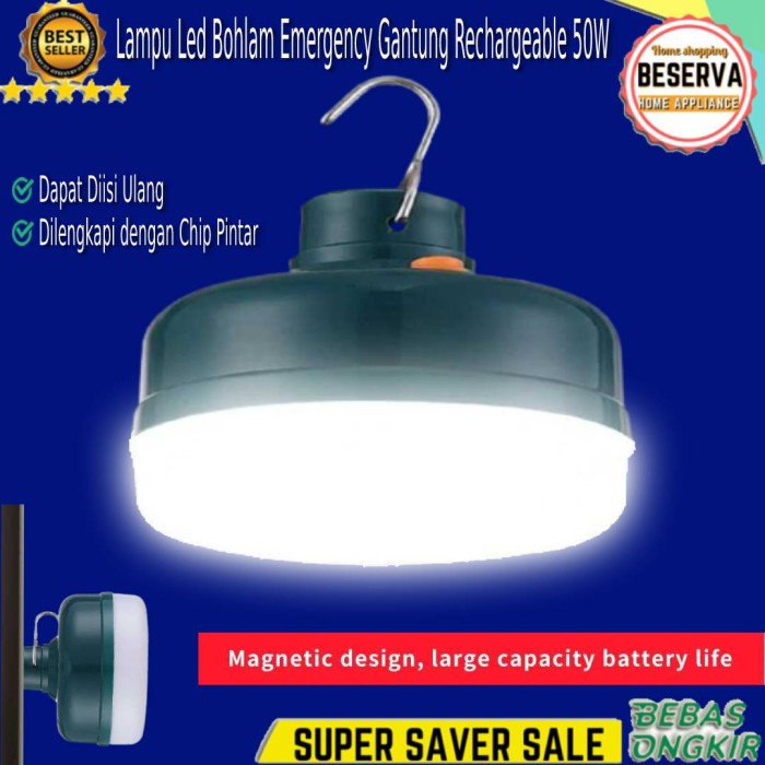 Lampu Led Bohlam Emergency Gantung Night Light Rechargeable 50W Hijau ...