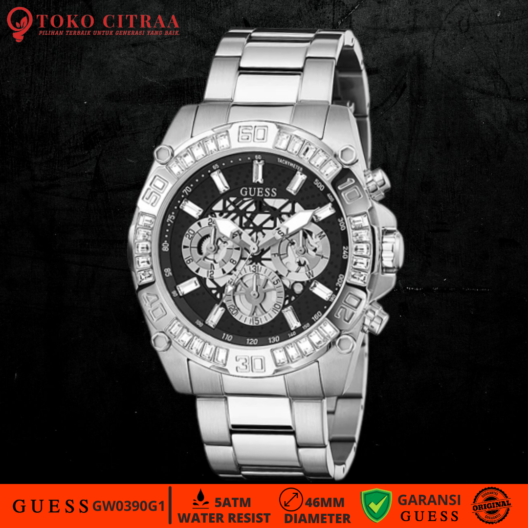 Jam Tangan Fashion Pria Guess Trophy Chronograph Open Heart Black Dial ...