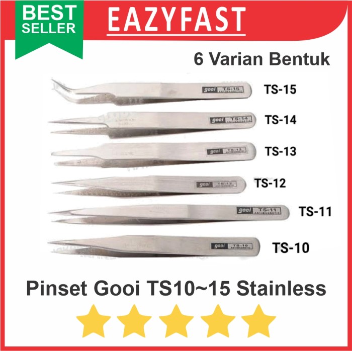Pinset TS10-15 Set Lurus Bengkok Tajam Lancip Tweezer Stainless Gooi ...