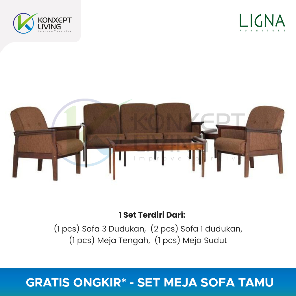 Ligna Set Meja dan Kursi Sofa Tamu Ivory | Lazada Indonesia