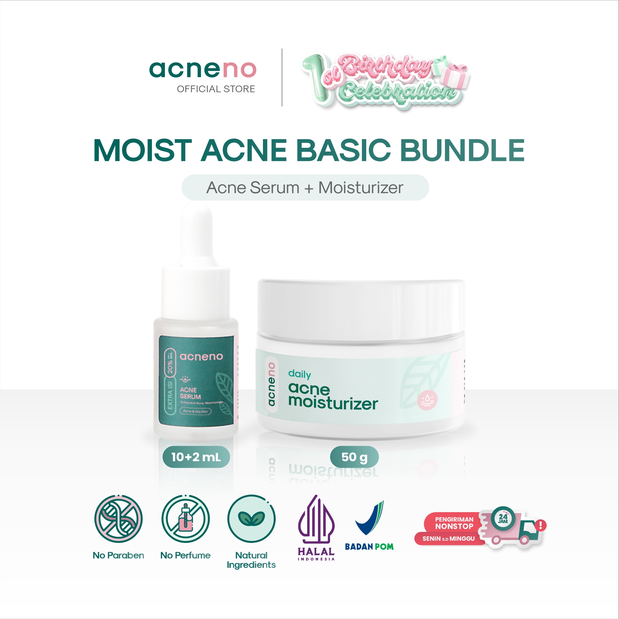 Acneno - Bundle Acne Moist Basic Paket Skincare Acne Serum 12ml & Pelembab Wajah Daily Acne ...