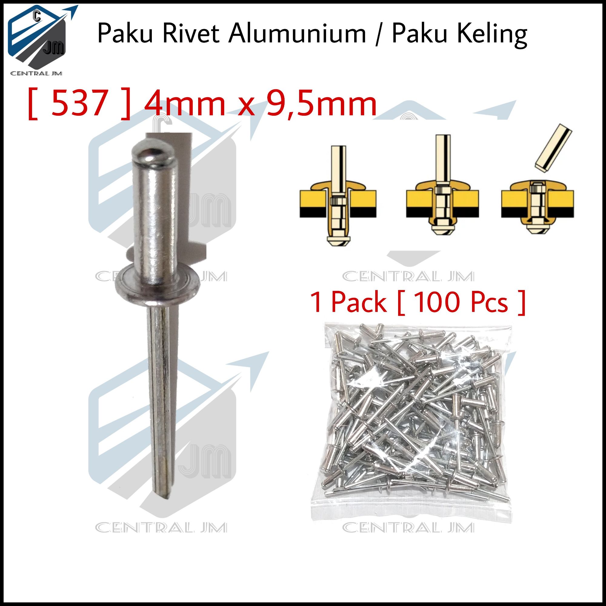 Paku Rivet Alumunium 1 Pack Isi [ 100 Pcs ] - [ 537 ] 4 x 9,5mm High ...