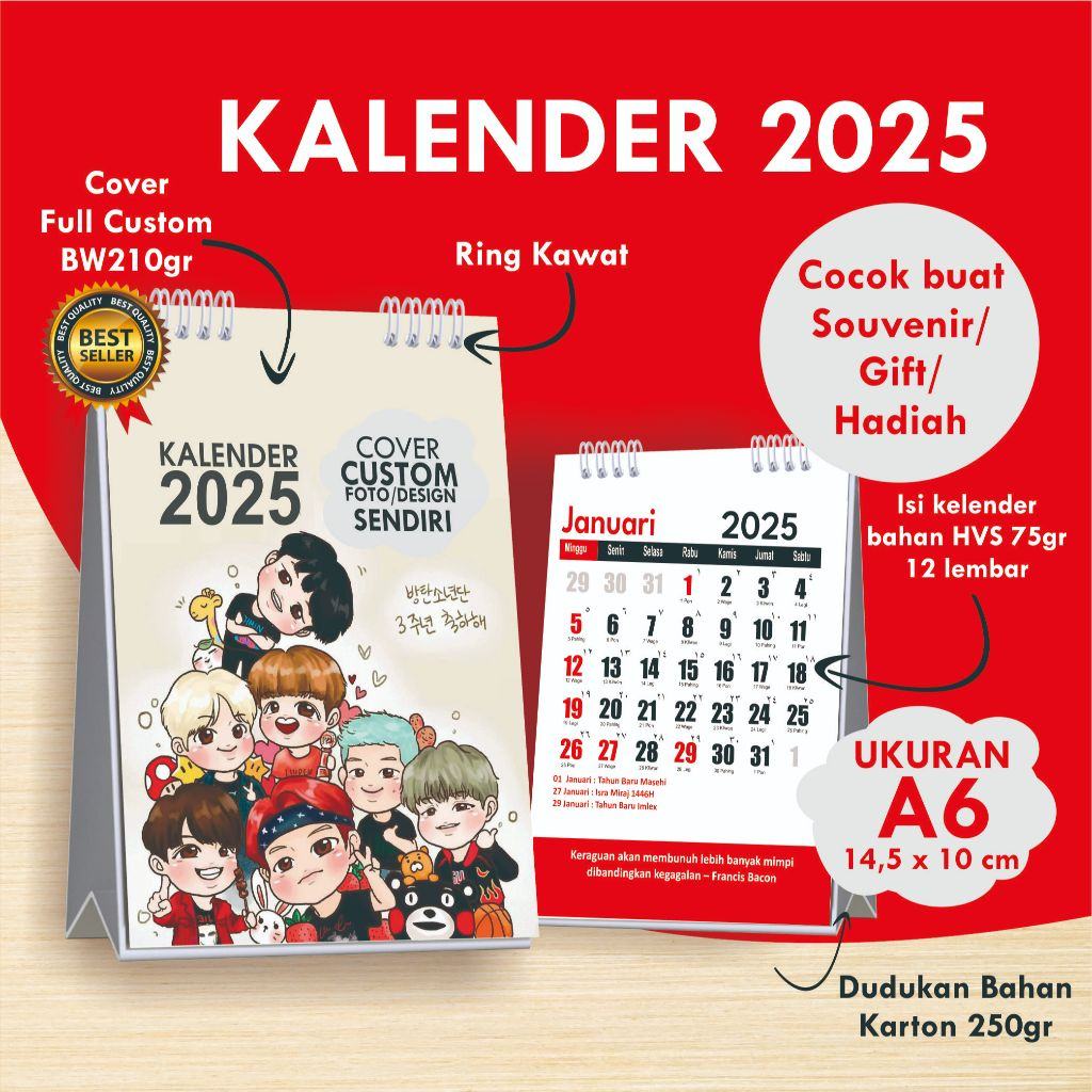 KALENDER 2025 A6 12 LEMBAR KALENDER MEJA SOUVENIR KALENDER 2025 CUSTOM ...