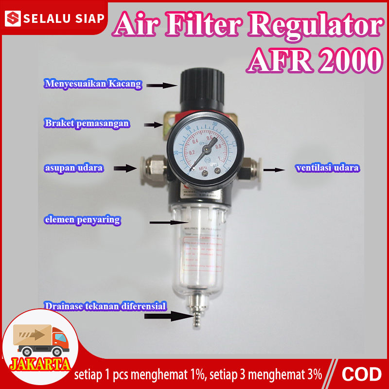 (Dalam Stok, Dikirim Dari Jakarta) Air Filter Regulator AFR2000 Angin ...