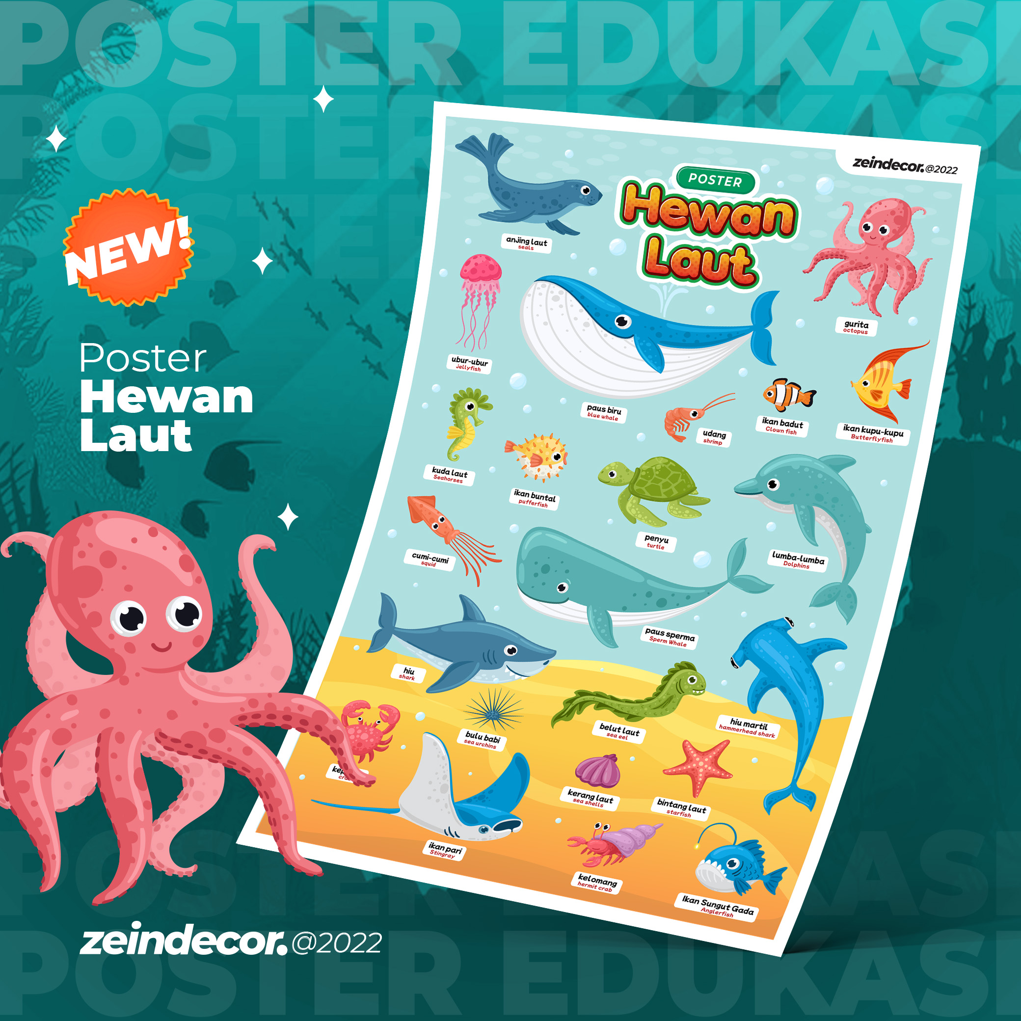 POSTER EDUKASI HEWAN LAUT | POSTER BINATANG LAUT | POSTER SEA ANIMALS ...