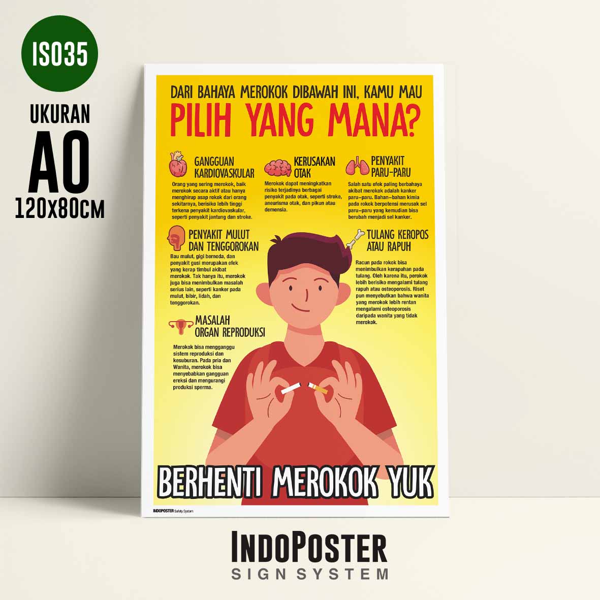 Poster K3 Safety Penyakit Akibat Bahaya Rokok Tanpa Frame A0 120x80cm ...