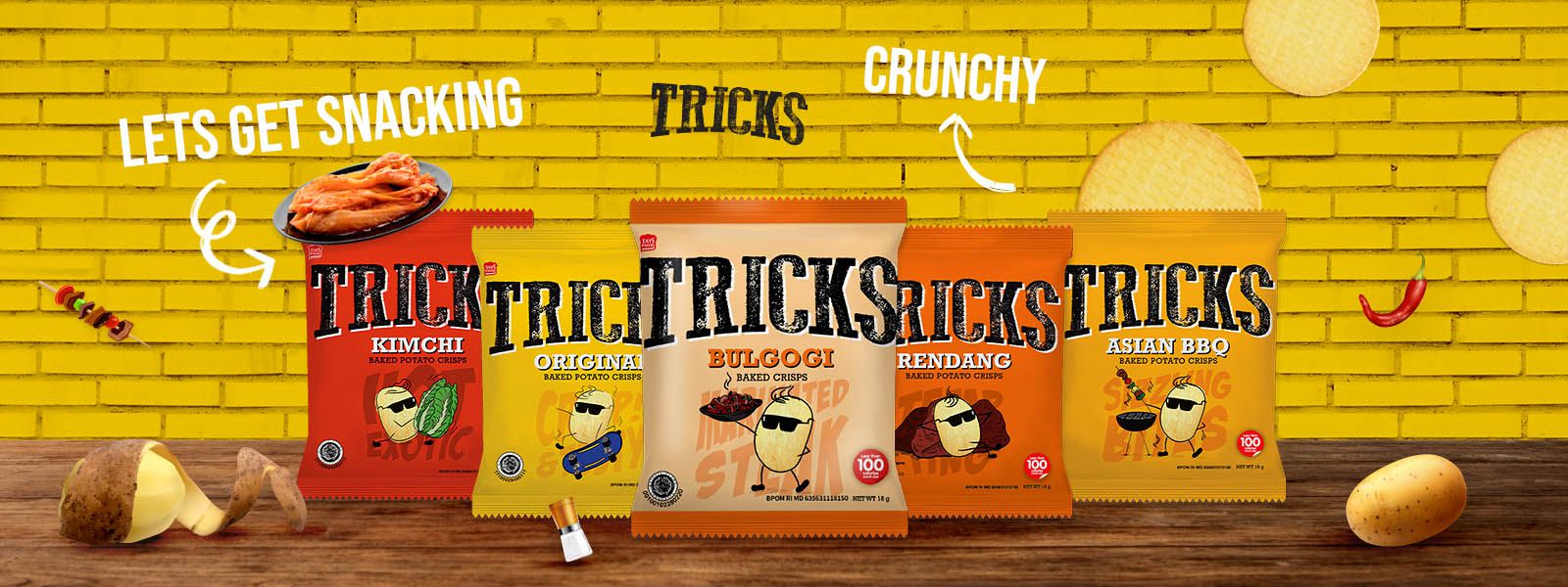 [BOX] Tricks Biskuit Kentang Potato Baked Chips - 1 BOX - Nett 10 pc x ...