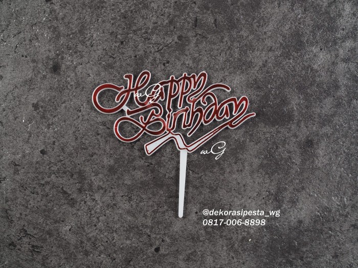 Topper Cake / Hiasan Kue - Happy Birthday - Motif 9 - Warna Merah ...