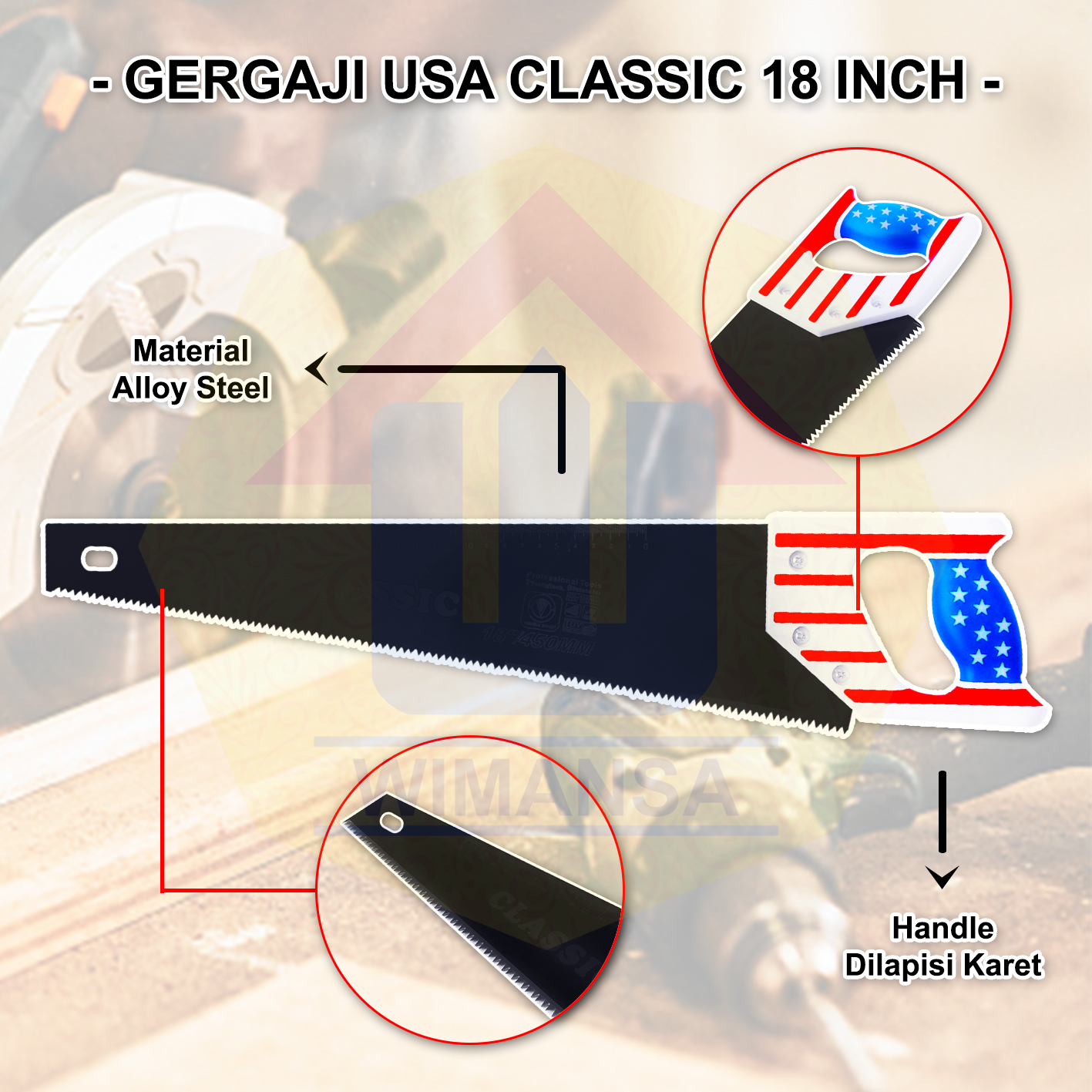 GERGAJI USA CLASSIC 18 INCH - GERGAJI KAYU - GERGAJI TANGAN | Lazada ...