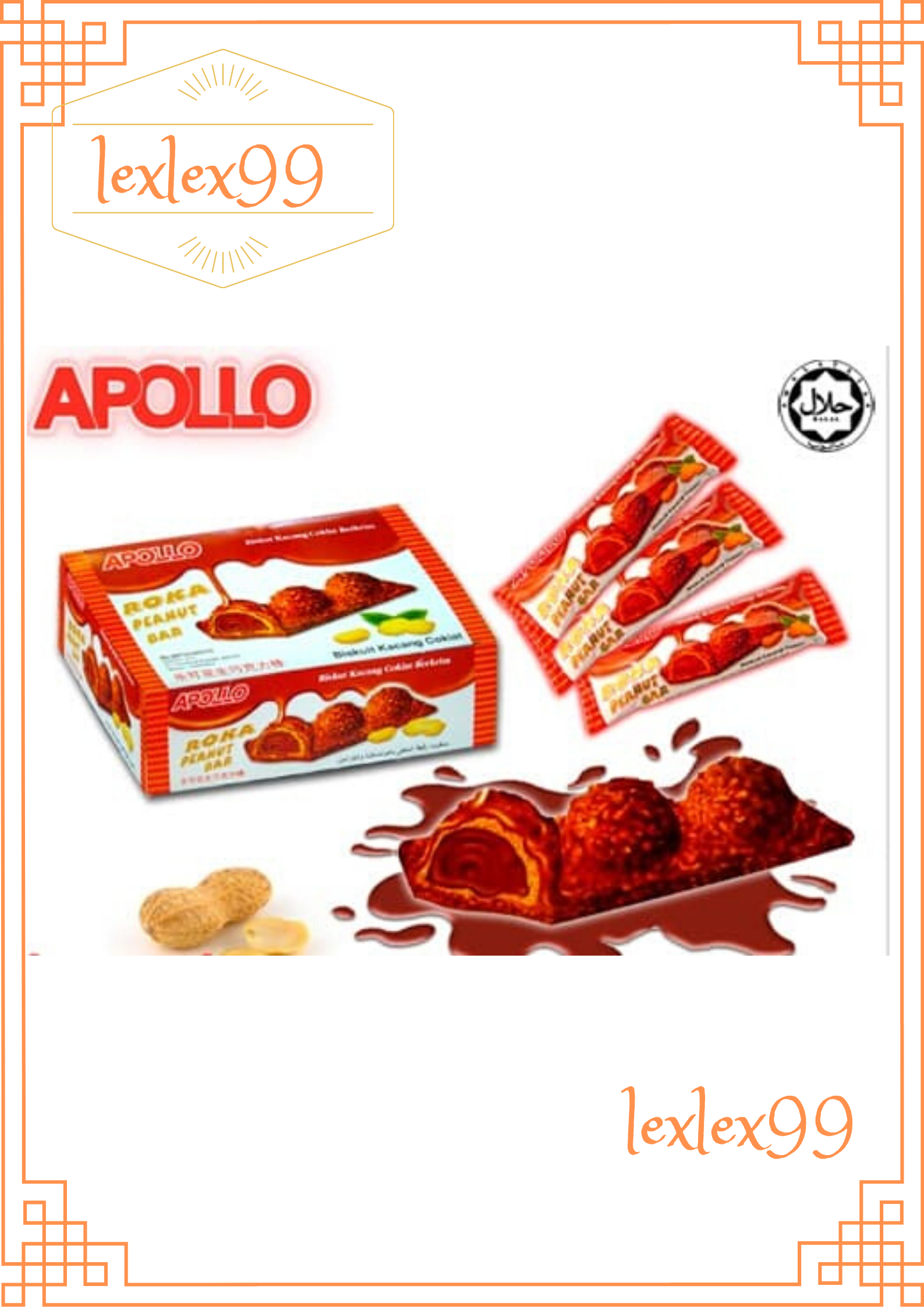 Apollo Roka Peanut Bar / Wafer Kacang Dan Krim Cokelat /Biskuit Kacang ...