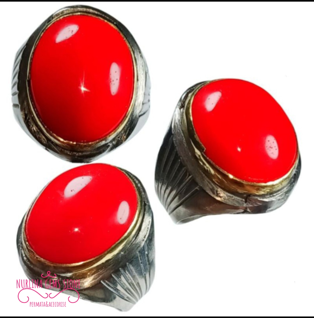 Batu Cincin Akik Red Coral Marjan Merah Ring Tanam High Quality ...